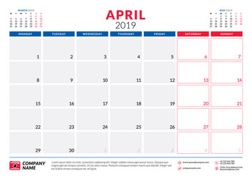 Calendar 2023 template- april planner Royalty Free Vector