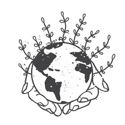 Earth day boy planting isolated coloring page Vector Image