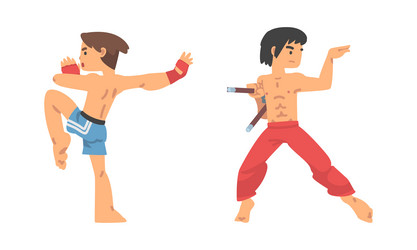 Man character engaged in combat boxing sport Vector Image