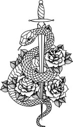 Tattoo with roses and snake sword dagger Vector Image