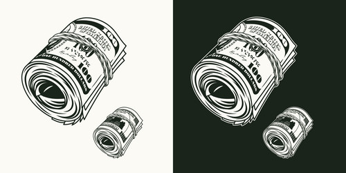 Standing upright money roll tied with rope Vector Image