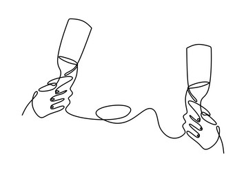 Continuous one line drawing of hands cheering Vector Image