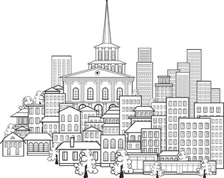 Line drawing of a small town center top view Vector Image