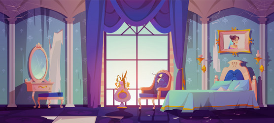 Abandoned princess bedroom room messy interior Vector Image