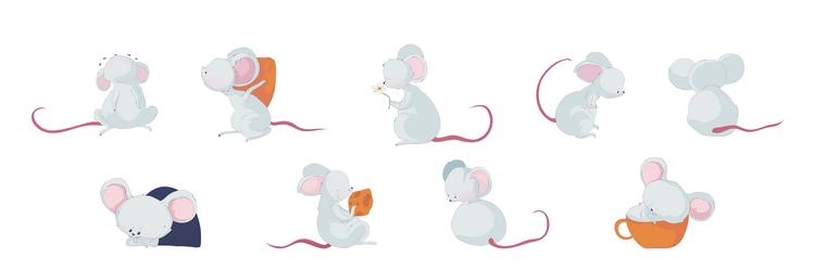 Funny white mouse character with long pink tail Vector Image