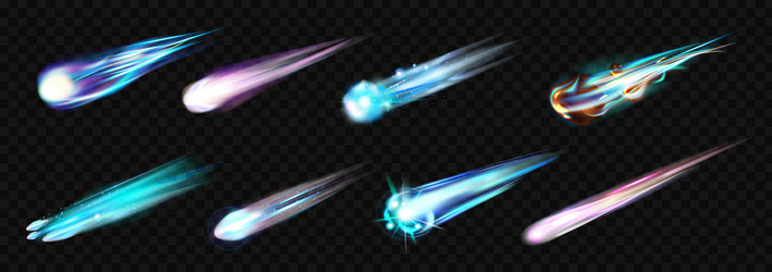 Realistic space meteor set Royalty Free Vector Image