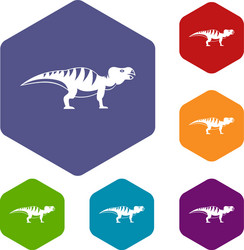 Pterosaurs dinosaur icons set hexagon Royalty Free Vector