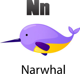 Alphabet letter n - narwhal exercise with cartoon Vector Image