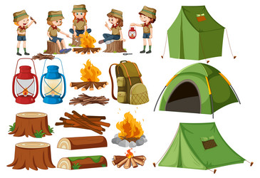 Cartoon travel camping elements set Royalty Free Vector