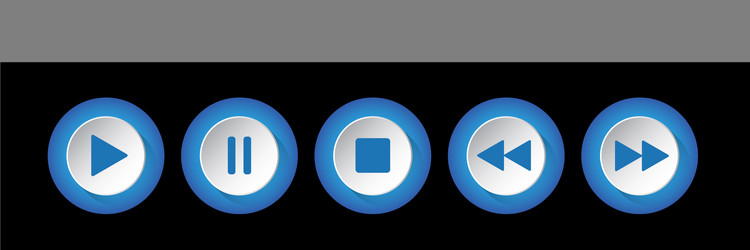 Blue white square music control buttons set Vector Image