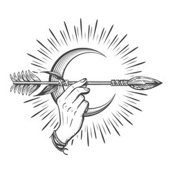 Hand drawn crescent moon with arrows drawn Vector Image
