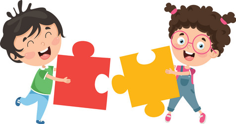 Kids playing puzzle Royalty Free Vector Image - VectorStock