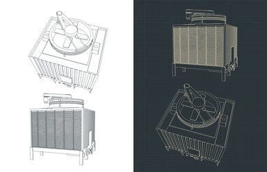 Cooling tower isometric blueprints Royalty Free Vector Image