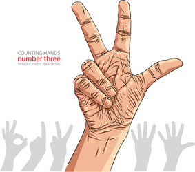 Numbers hand signs set detailed black and white Vector Image