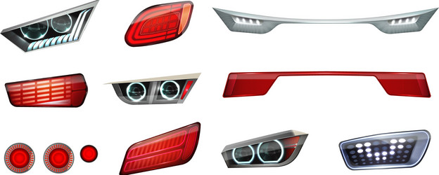 Car headlights realistic icon set Royalty Free Vector Image