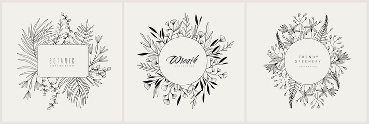 Set of boho floral borders and divider with branch