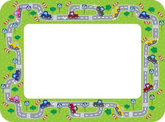 Funny frame or border with roads and cars Vector Image