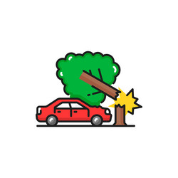 Red car crashed into big green tree auto accident Vector Image