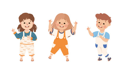 Funny boy pointing at something with extending Vector Image