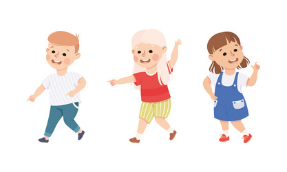 Funny boy pointing at something with extending Vector Image