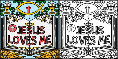 Christian jesus loves me coloring Royalty Free Vector Image