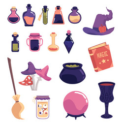 Witch halloween accessories - hat caldron jack Vector Image