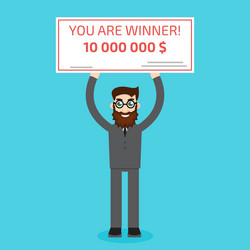 You are winner man holding check Royalty Free Vector Image