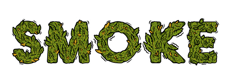 Cannabis hand lettering font smoke effect Vector Image