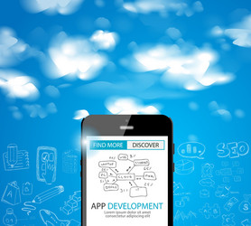App development concept background with doodle Vector Image