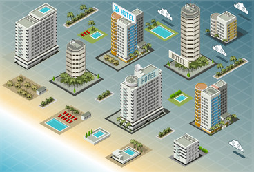 Set of isometric building in spring Royalty Free Vector