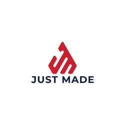 Abstract initial letter jm or mj logo in red color