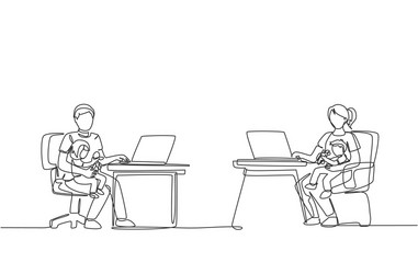 One single line drawing of young mother Royalty Free Vector