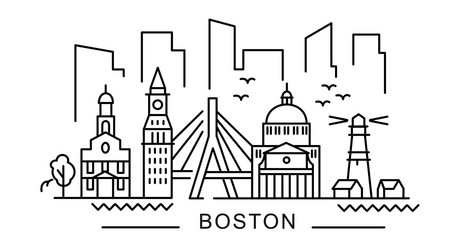 Boston city one line drawing Royalty Free Vector Image