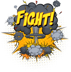 Fight text on comic cloud explosion rays Vector Image