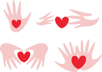 Human hands with red heart set cartoon Royalty Free Vector