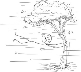 Cartoon wind blowing a man away Royalty Free Vector Image