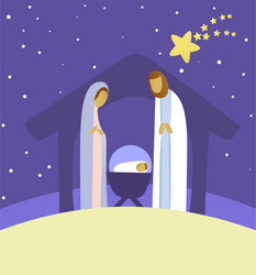 Nativity scene with holy family Royalty Free Vector Image