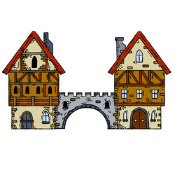 Old medieval town with gate and bridge Royalty Free Vector
