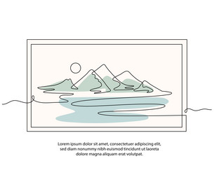 One line nature hut view poster drawing Royalty Free Vector