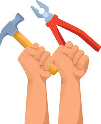 Construction workers hands holding tools Vector Image