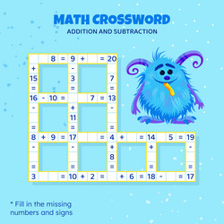 Math crossword puzzle addition and subtraction Vector Image