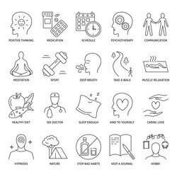 Stress relieve methods icon set Royalty Free Vector Image