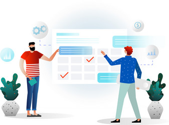 Tasks schedule set with business people planning Vector Image