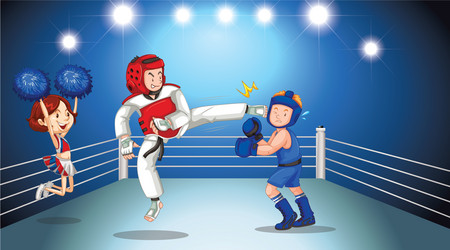 Scene with people fighting in ring arena Vector Image