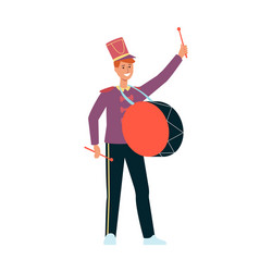 Young man in parade costume with drum flat Vector Image