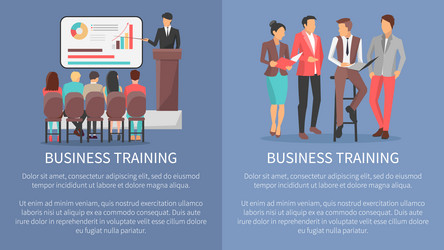 Business training posters set with leader workers Vector Image