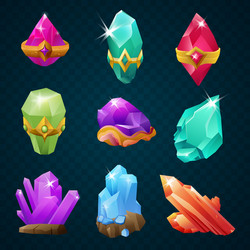 Crystal isolated icons set magic stones Royalty Free Vector