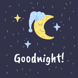 Good night card with boy sleeping in bed flat Vector Image