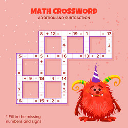 Math crossword puzzle addition and subtraction Vector Image