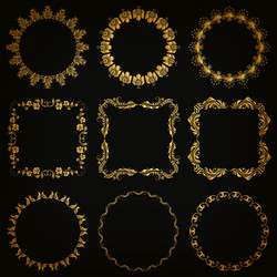 Set of gold decorative borders frame Royalty Free Vector